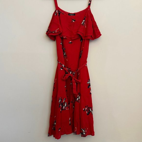 Caroll Paris | Dresses | Caroll Paris Floral Tie Waist Midi Dress ...